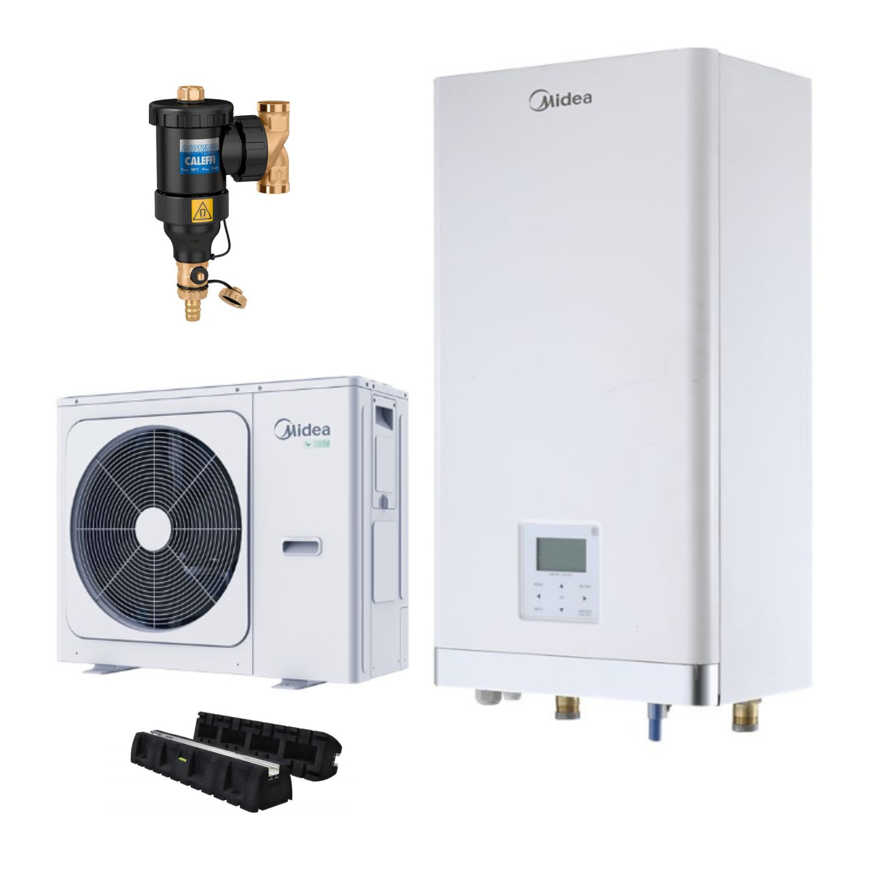 Pompa de caldura aer-apa split, Midea 12 kW, incalzire/racire/acm, trifazata, suporti + filtru